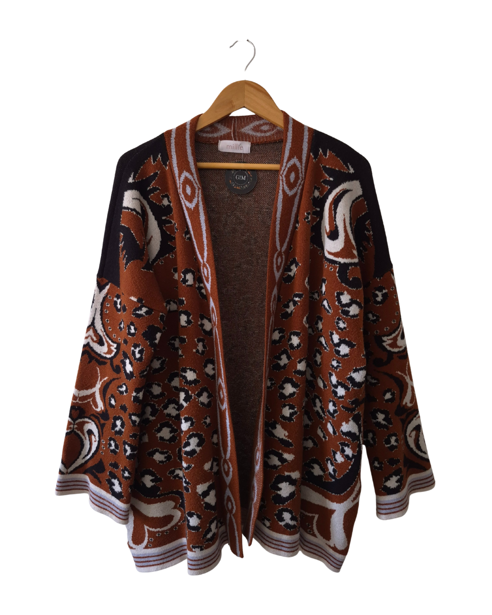 Cardigan Millie Alí Chocolate y Negro T. U - Giros de la Moda