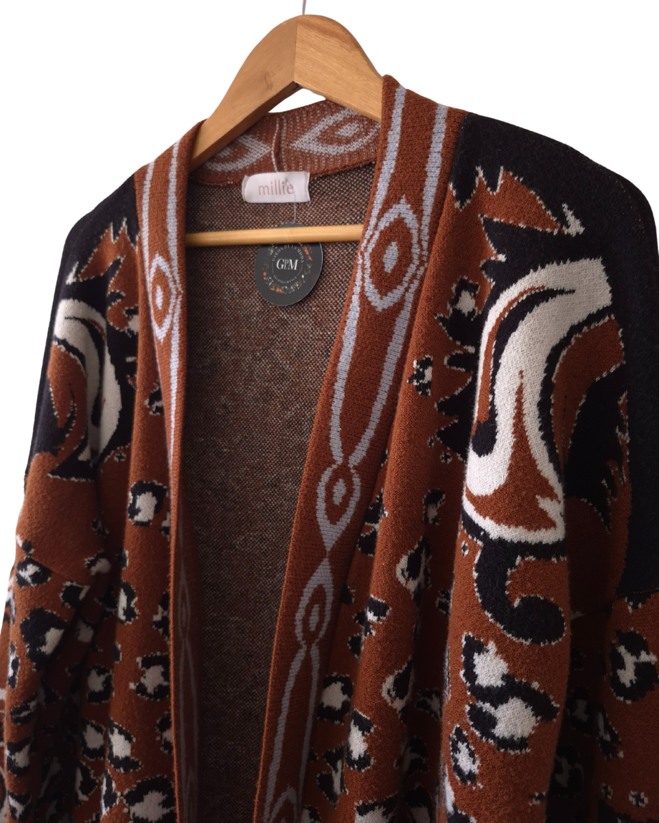Cardigan Millie Alí Chocolate y Negro T. U - Giros de la Moda