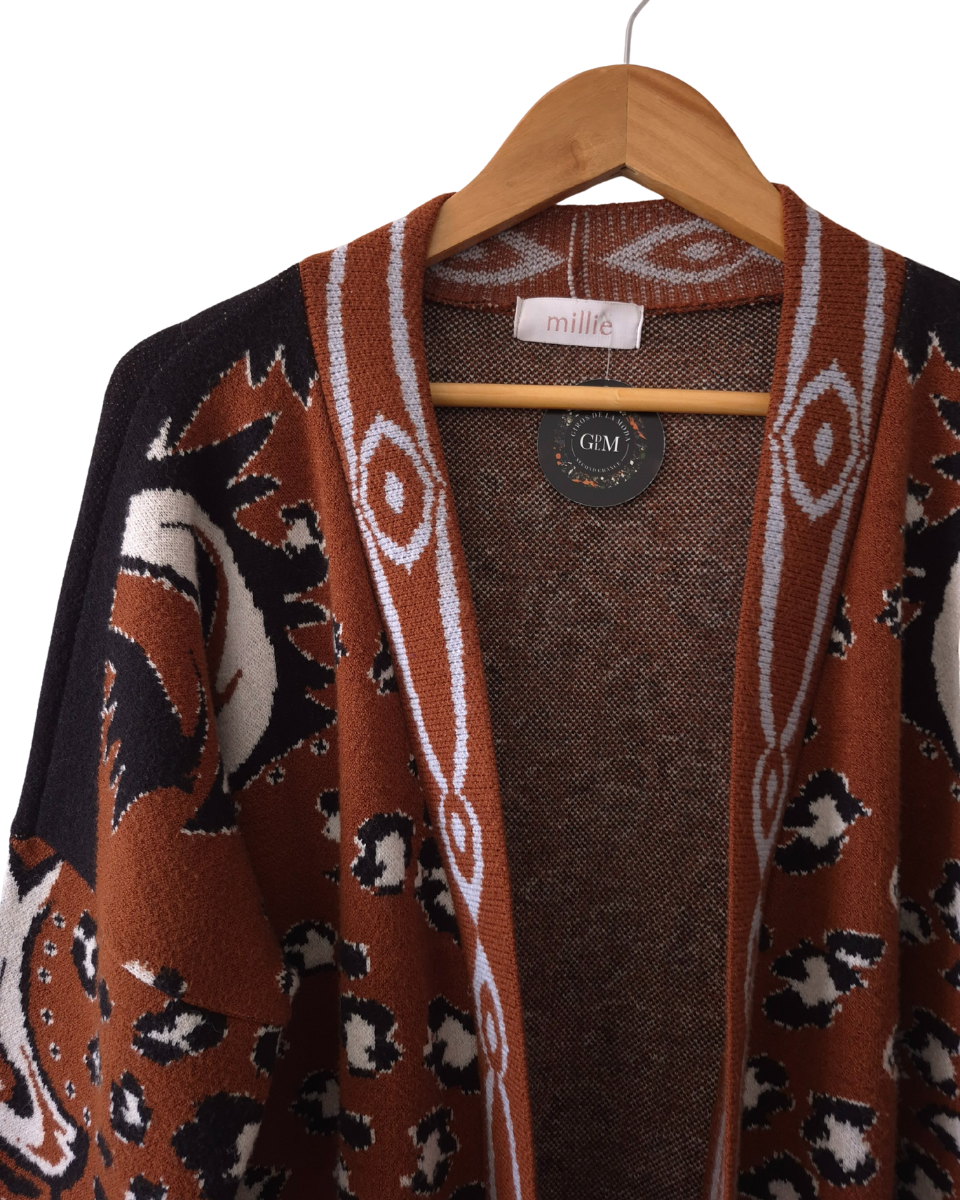Cardigan Millie Alí Chocolate y Negro T. U - Giros de la Moda